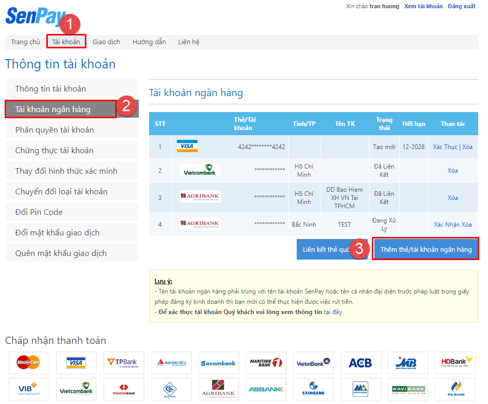 Hướng dẫn liên kết Ví SenPay với tài khoản Ngân hàng Vietcombank – Hỗ ...