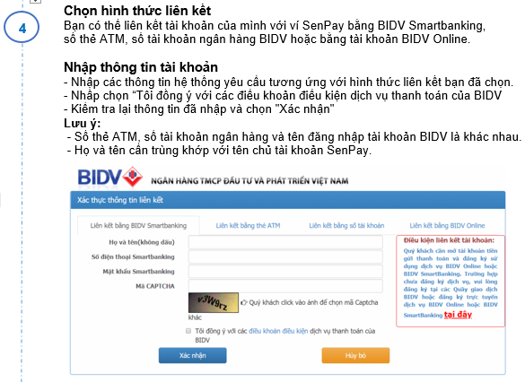 Hướng dẫn liên kết Ví SenPay với tài khoản BIDV – Hỗ trợ SenPay.vn